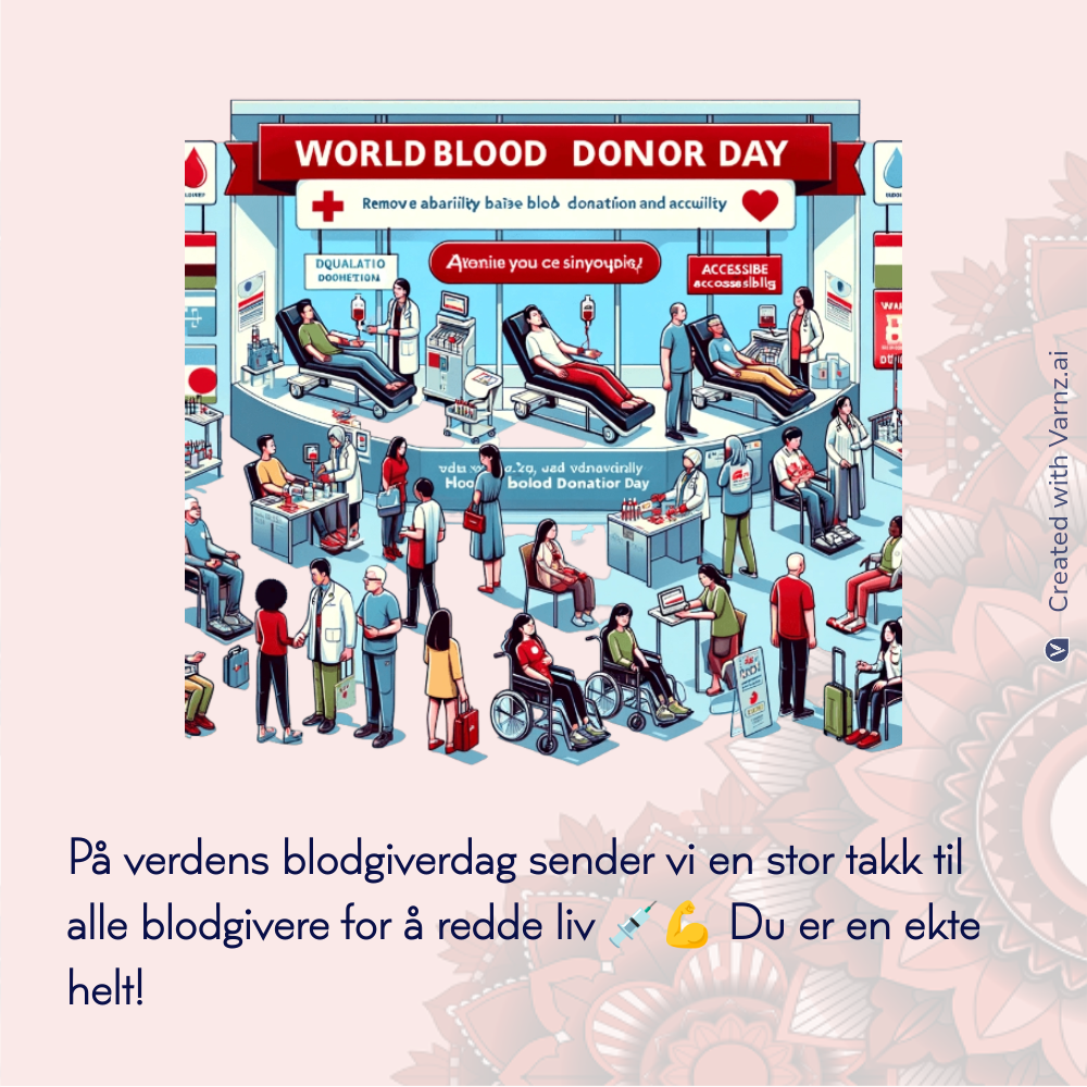 happy world blood donor day card in norwegian